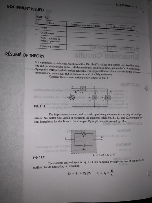 Solved Course and Section cto EXPERIMENT ac series-Parallel | Chegg.com