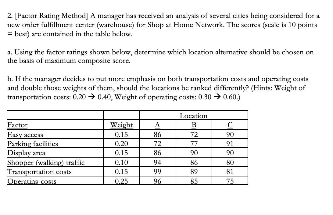 Solved 2 Factor Rating Method A Manager Has Received An Chegg solved-2-factor-rating-method-a-manager-has-received-an-chegg