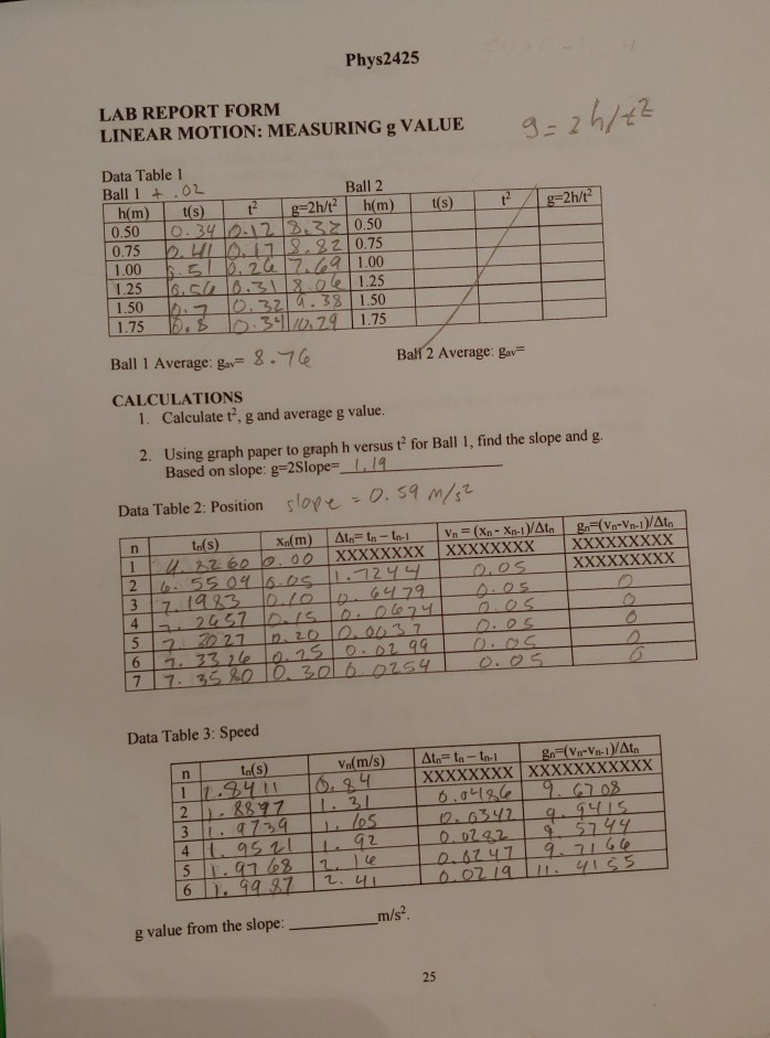 Solved Phys. 2425 LAR REPORT FORM LINEAR MOTION MEASURING | Chegg.com