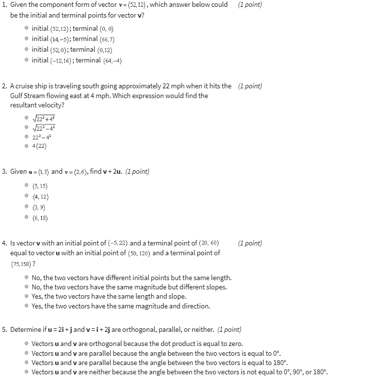 Solved (1 point) 1. Given the component form of vector v = | Chegg.com