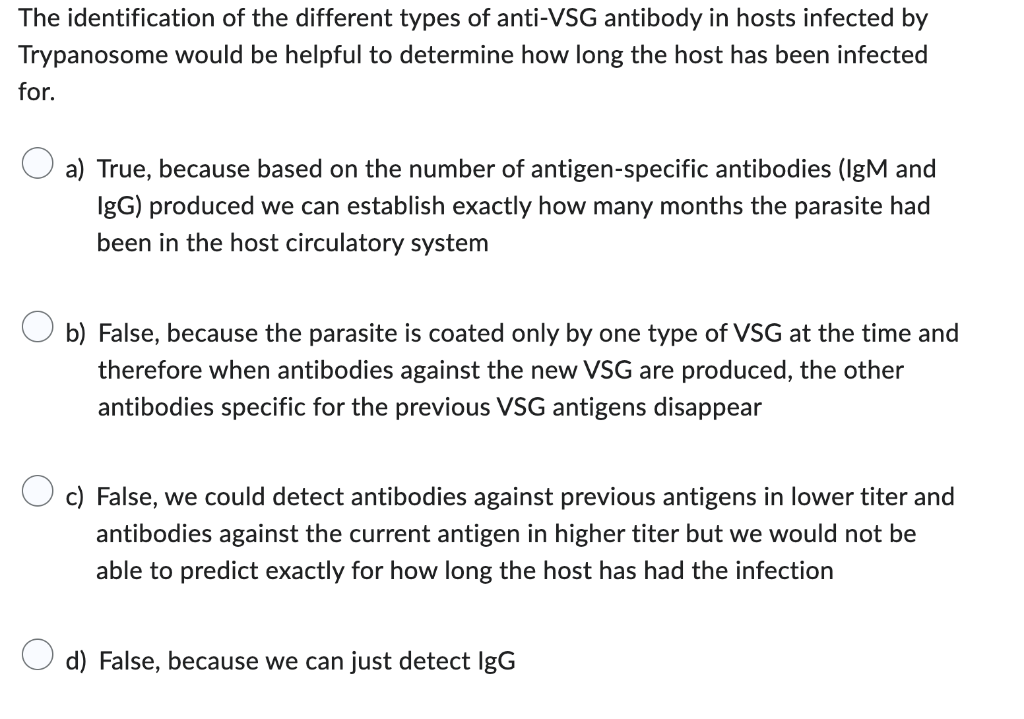 Solved The identification of the different types of anti-VSG | Chegg.com