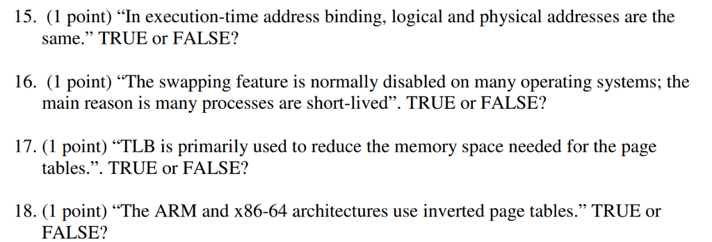Solved 15. (1 point) "In execution-time address binding, | Chegg.com