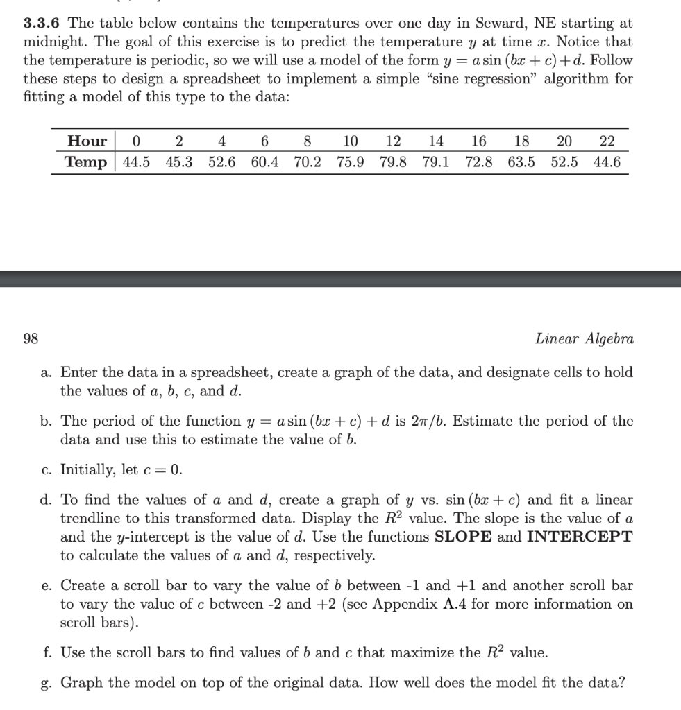 3.3.6 The table below contains the temperatures over | Chegg.com