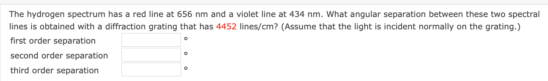 Solved The hydrogen spectrum has a red line at 656 nm and a | Chegg.com