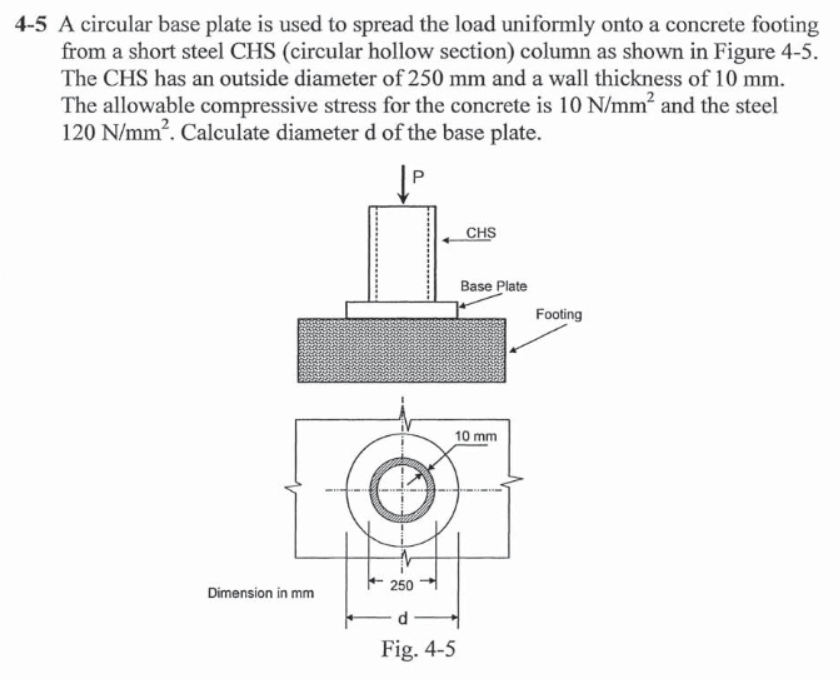 Solved 4-5 A circular base plate is used to spread the load | Chegg.com