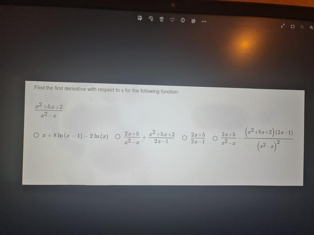 Solved Find the first derivative with respect to × for the | Chegg.com