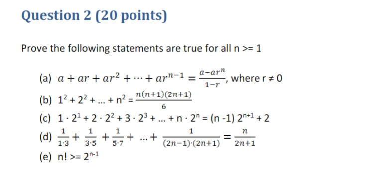 Solved Question 2 (20 ﻿points)Prove the following statements | Chegg.com
