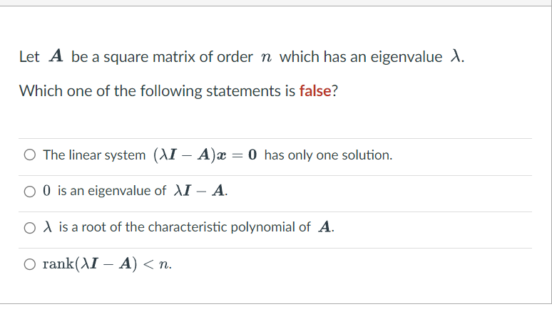 Solved Let A ﻿be a square matrix of order n ﻿which has an | Chegg.com