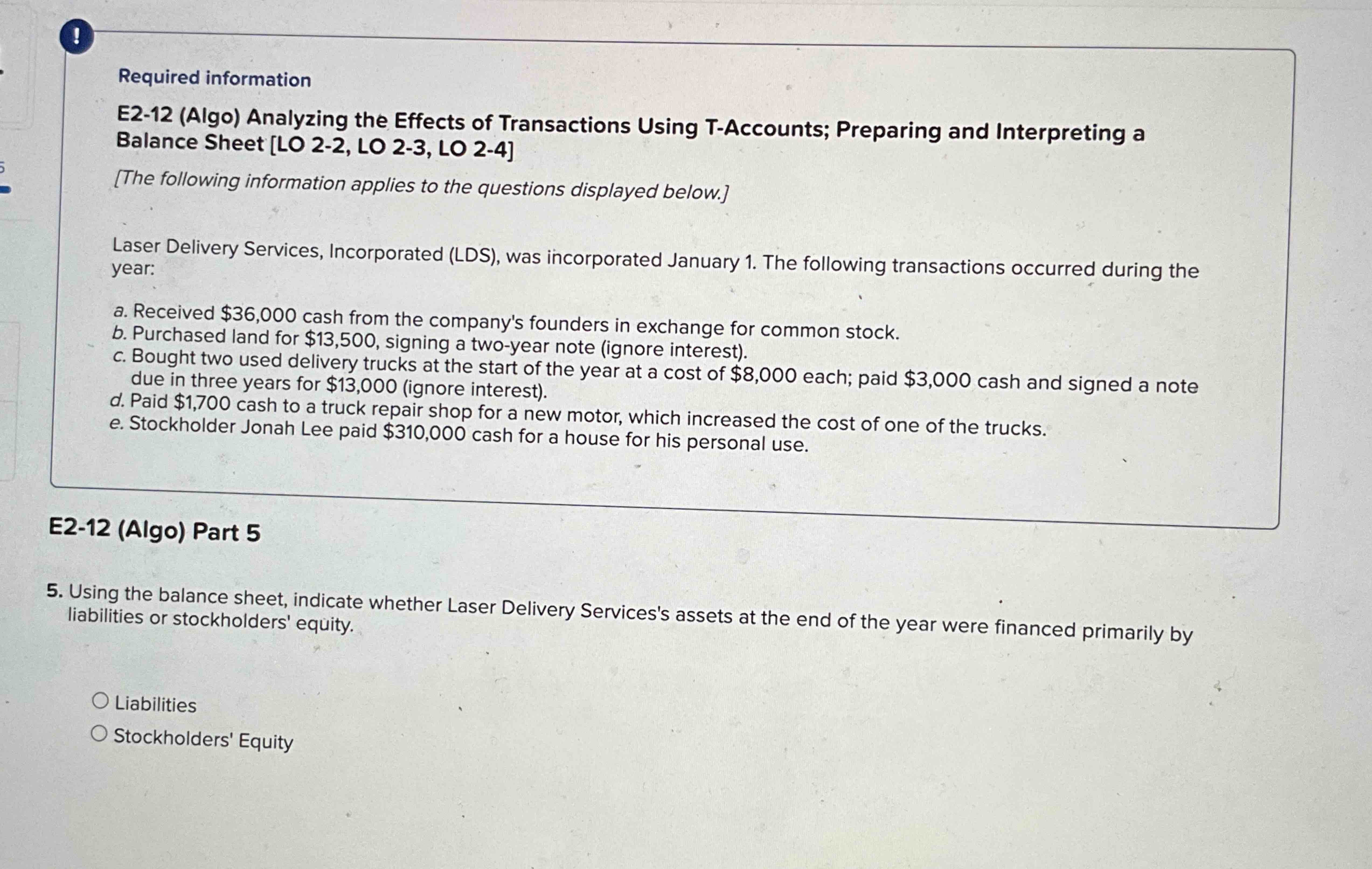 Solved E2-12 (Algo) ﻿Analyzing the Effects of Transactions | Chegg.com