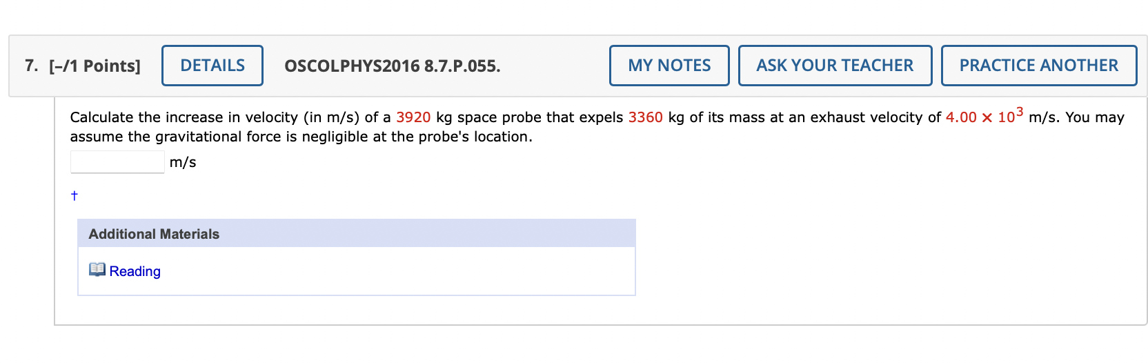 Solved 7 [ 1 Points] Details Oscolphys2016 8 7 P 055 My