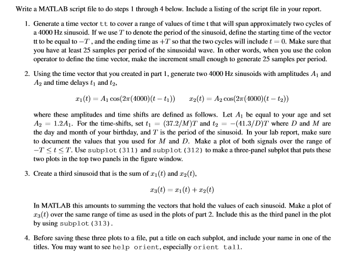 Solved Write a MATLAB script file to do steps 1 through 4 | Chegg.com