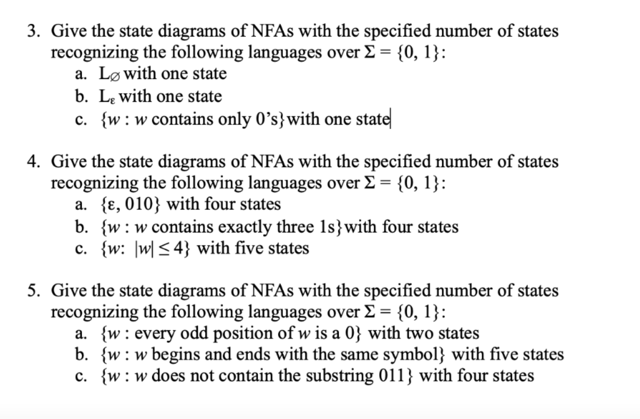 Solved 3. Give the state diagrams of NFAs with the specified | Chegg.com