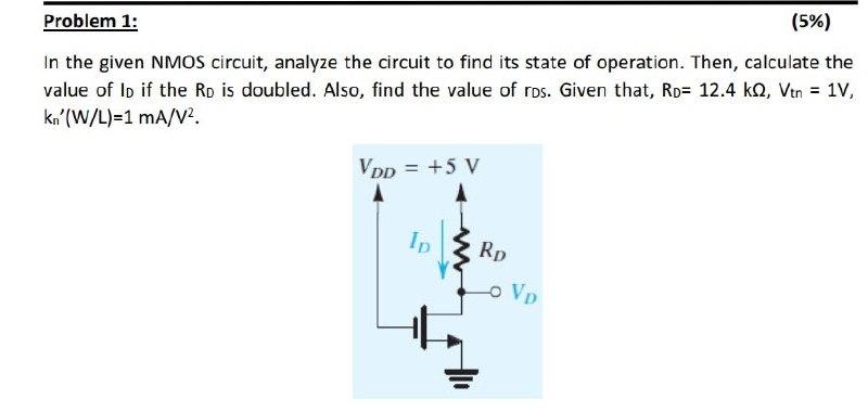 Solved Problem 1: (5%) In the given NMOS circuit, analyze | Chegg.com