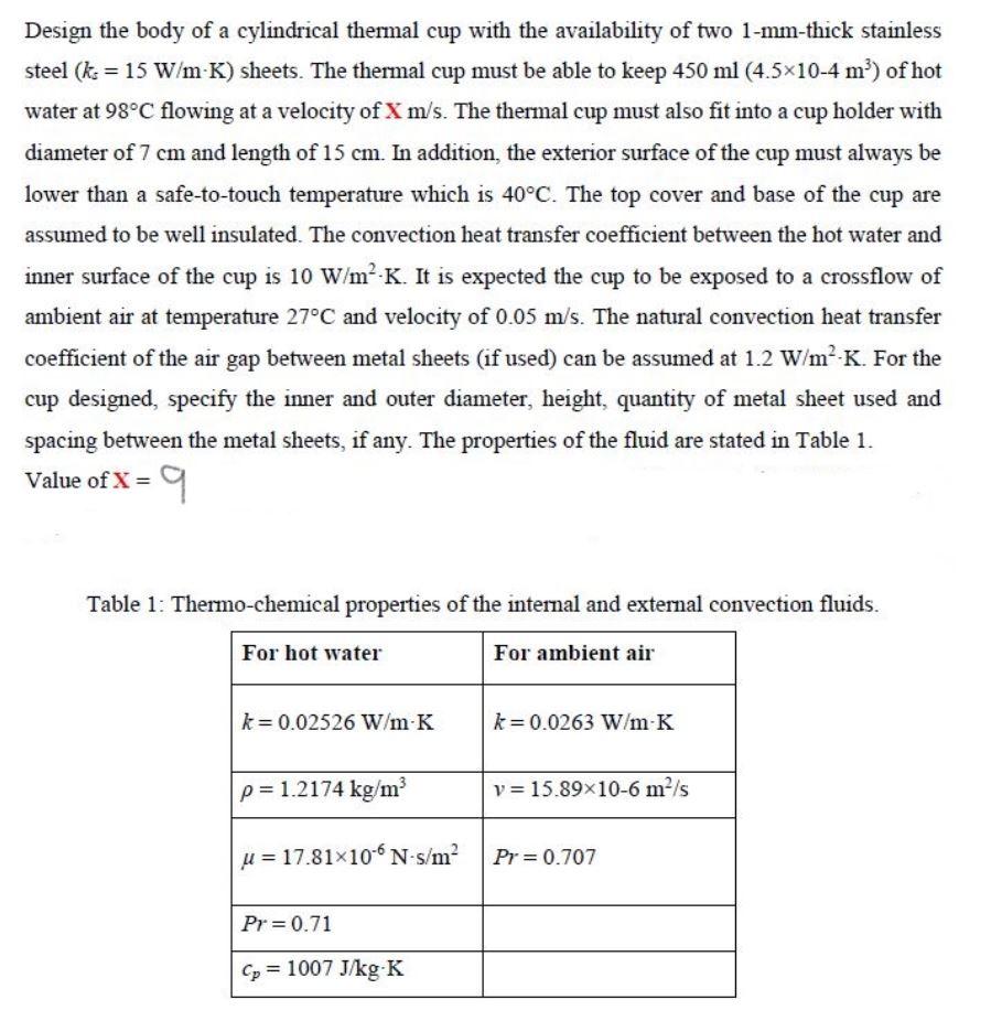 Solved Design the body of a cylindrical thermal cup with the | Chegg.com