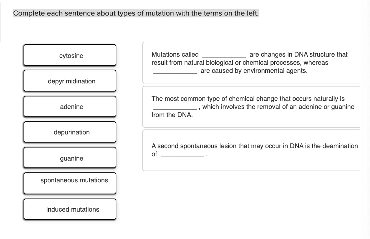 Solved Complete each sentence about types of mutation with | Chegg.com