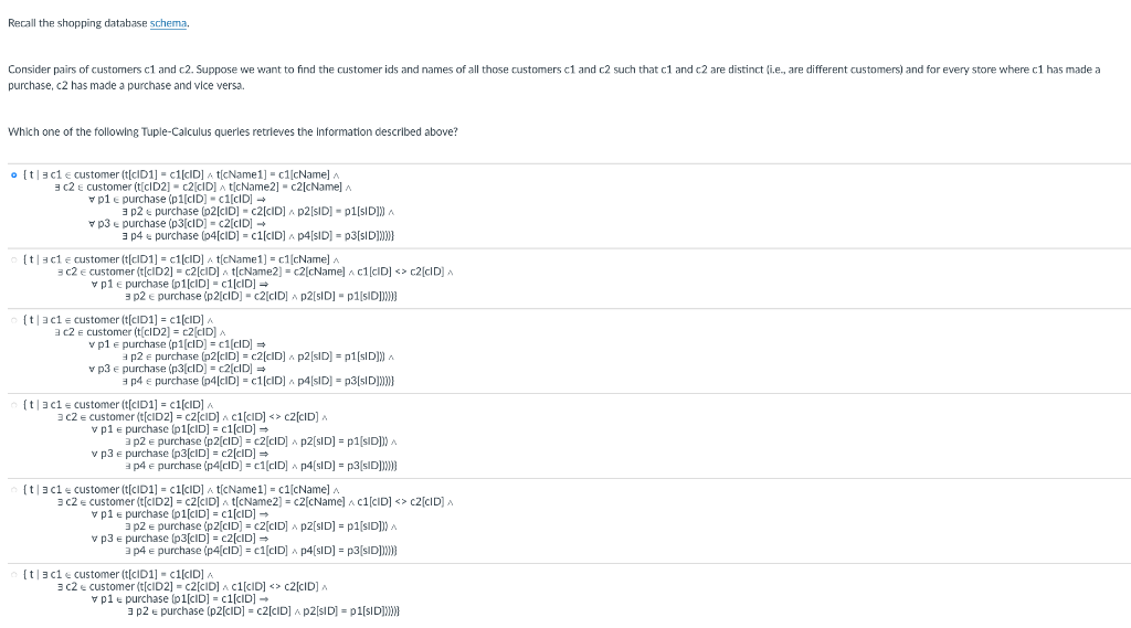 Solved Recall the shopping database schema. Consider pairs | Chegg.com