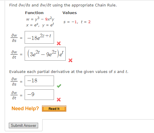 Solved Find ∂w/∂s and ∂w/∂t using the appropriate Chain | Chegg.com