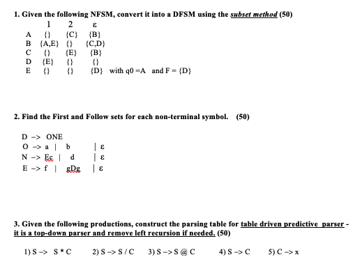 Solved 1. Given the following NFSM, convert it into a DFSM | Chegg.com