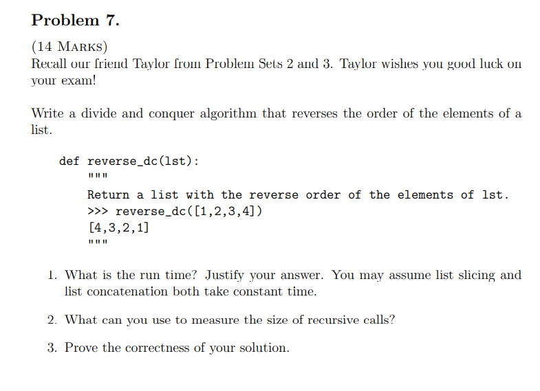 Solved Problem 7. (14 MARKS) Recall our friend Taylor from | Chegg.com