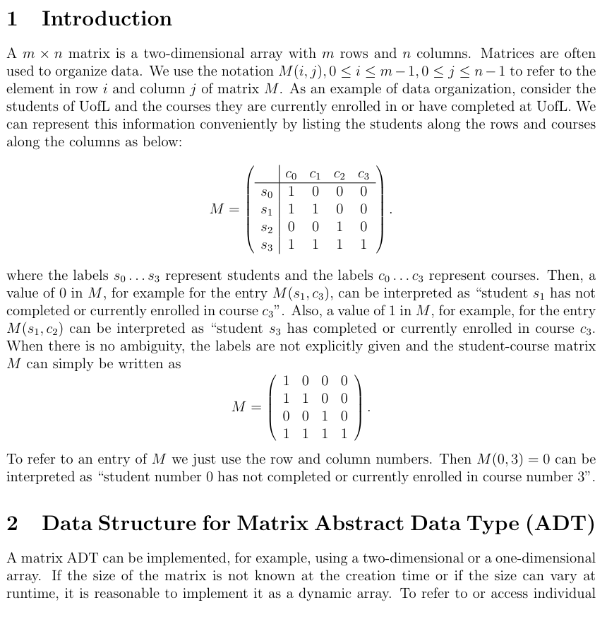 Solved A m×n matrix is a two-dimensional array with m rows | Chegg.com