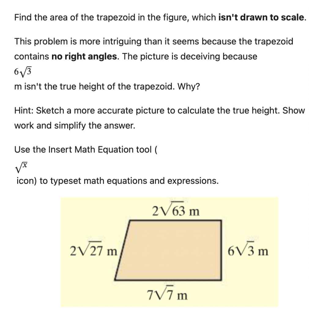 Solved Find the area of the trapezoid in the figure, which | Chegg.com