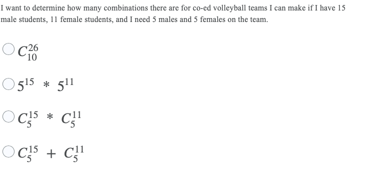 Solved I want to determine how many combinations there are | Chegg.com