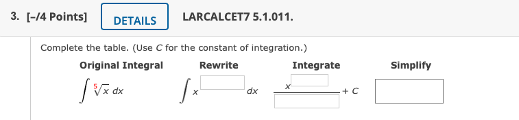 Solved 3. [-14 Points] DETAILS LARCALCET7 5.1.011. Complete | Chegg.com