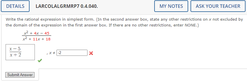 Solved Write the rational expression in simplest form. (In | Chegg.com
