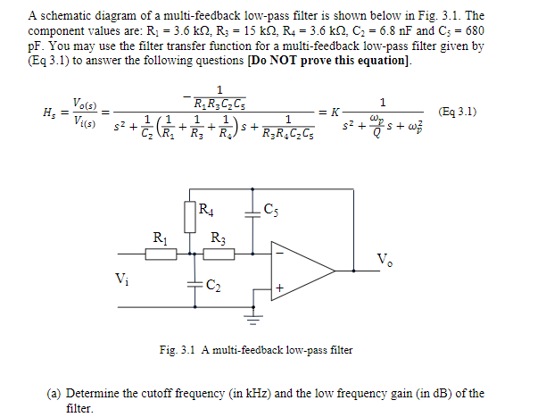 Solved A schematic diagram of a multi-feedback low-pass | Chegg.com