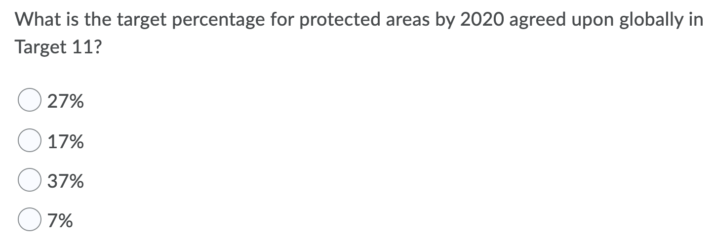 Solved What is the target percentage for protected areas by | Chegg.com
