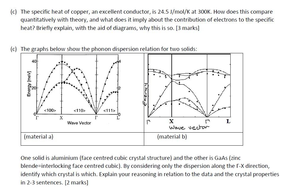 Solved (c) The specific heat of copper, an excellent | Chegg.com