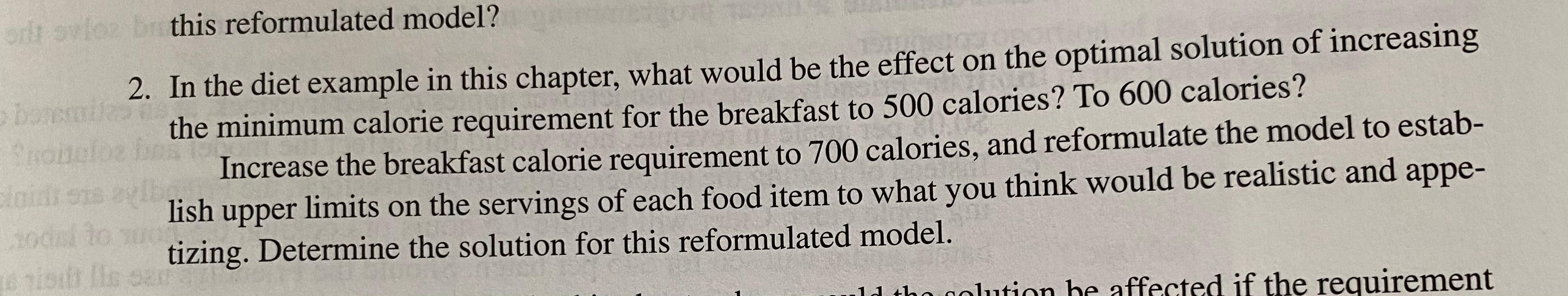 Solved ovo b this reformulated model? 2. In the diet example | Chegg.com