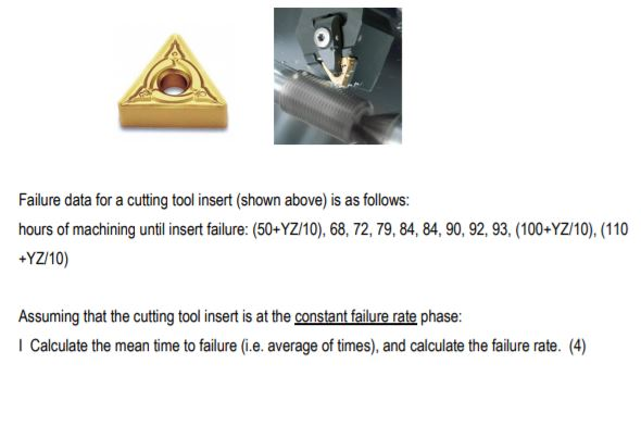 Failure data for a cutting tool insert (shown above) | Chegg.com