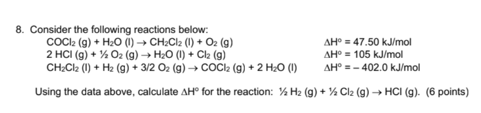 Solved 8. Consider the following reactions below: COCl2 (g) | Chegg.com