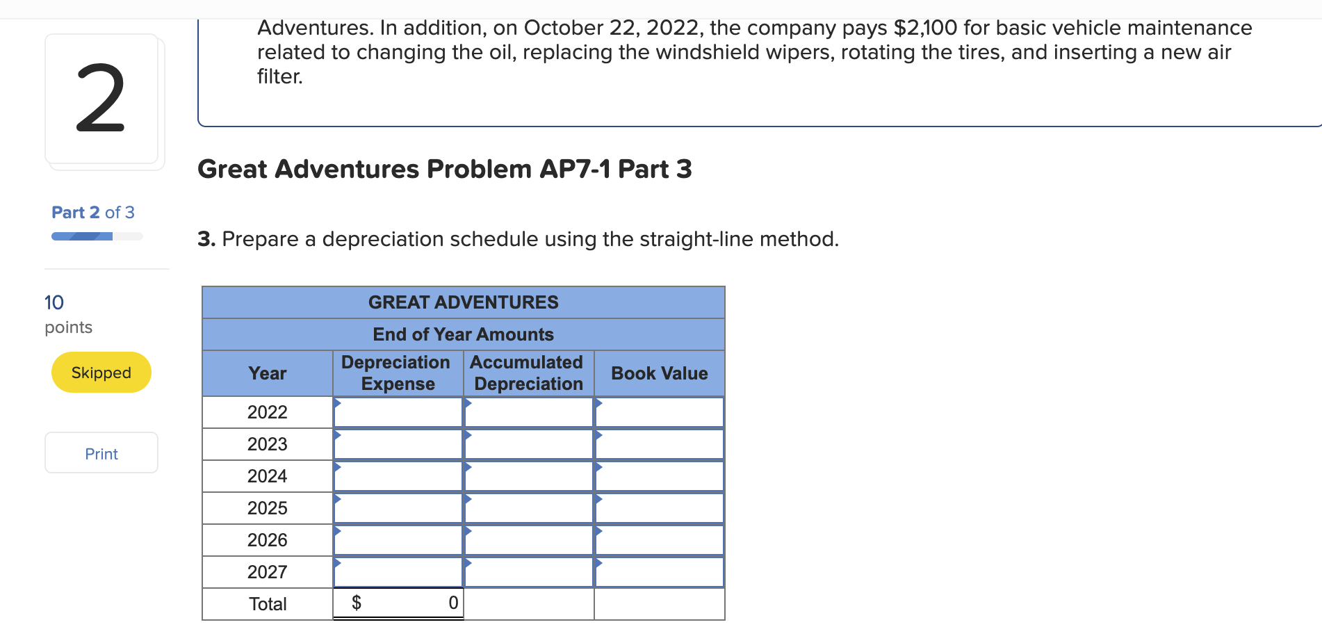 Solved Required information Great Adventures Problem AP7-1 | Chegg.com