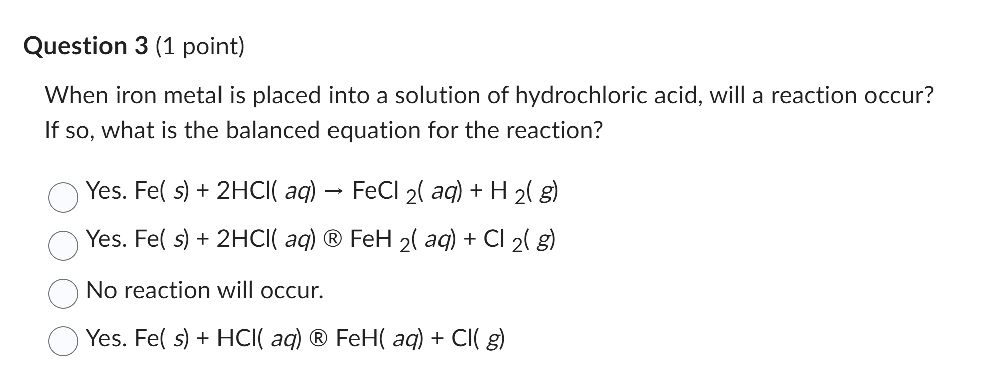 Solved When iron metal is placed into a solution of | Chegg.com