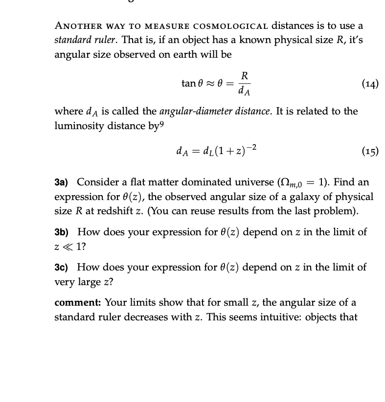 Solved ANOTHER WAY TO MEASURE COSMOLOGICAl distances is to | Chegg.com