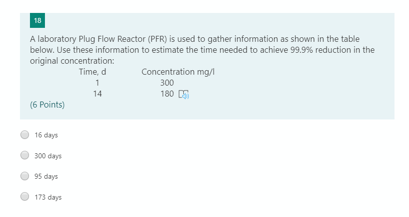 Solved 18 A laboratory Plug Flow Reactor (PFR) is used to | Chegg.com