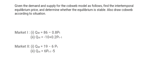 Solved Given the demand and supply for the cobweb model as | Chegg.com