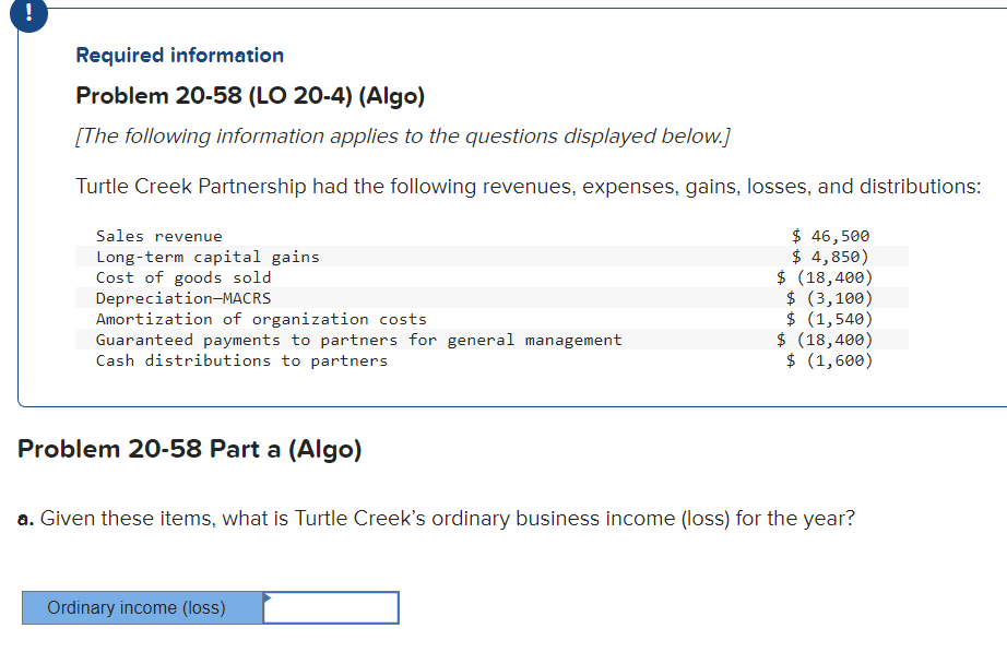 Solved Problem 20-58 (LO 20-4) (Algo) [The following | Chegg.com