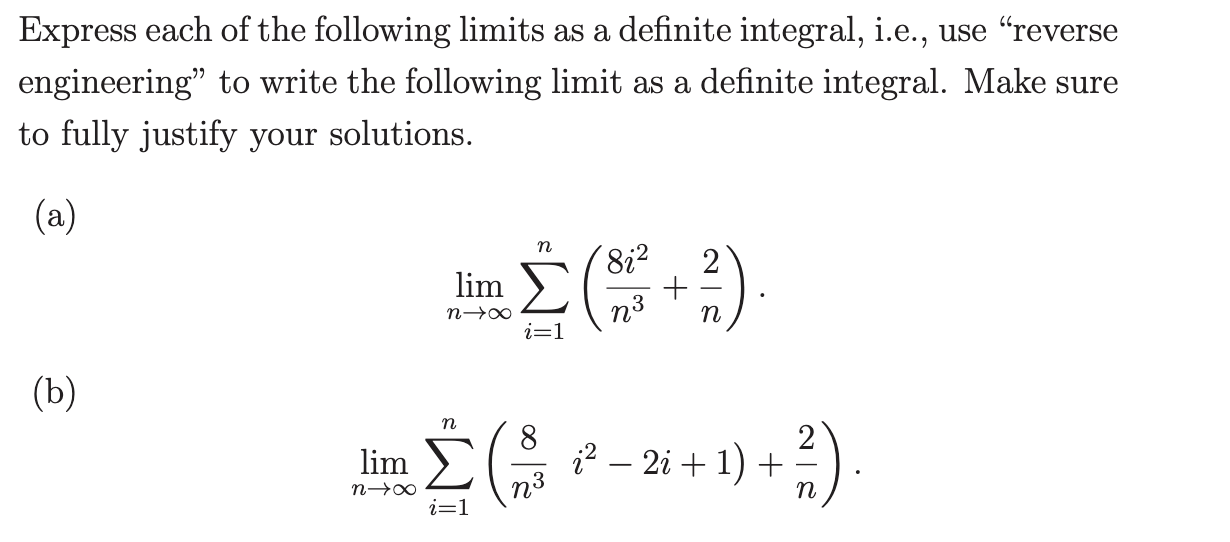 Solved Express each of the following limits as a definite | Chegg.com