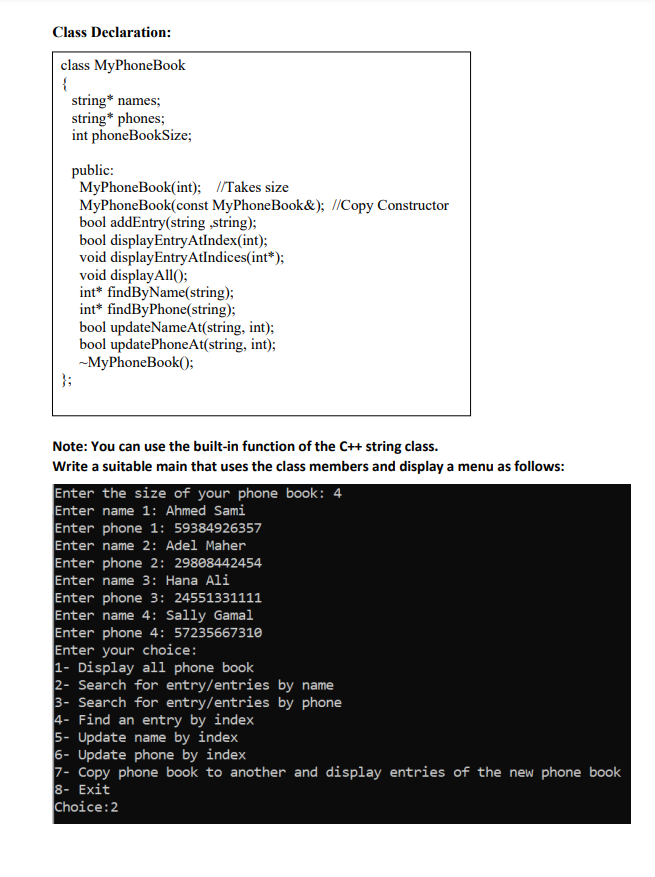 Solved Implement the following class MyPhoneBook. You can | Chegg.com