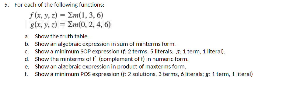 Solved 5. For each of the following functions: | Chegg.com