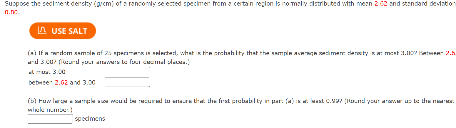 Solved (a) If a random sample of 25 specimens is selected, | Chegg.com