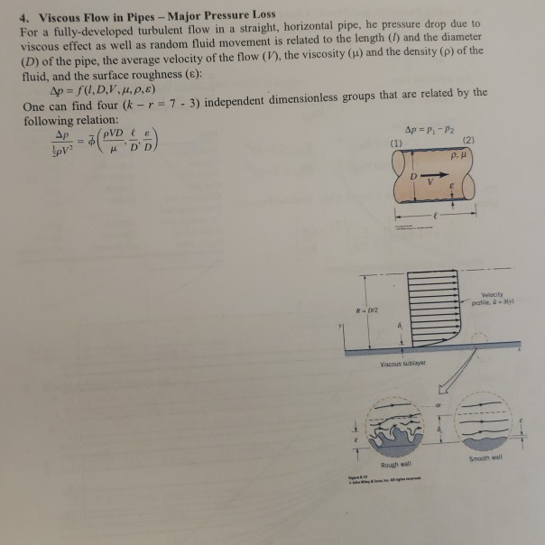 Solved 4. Viscous Flow in Pipes - Major Pressure Loss For a | Chegg.com