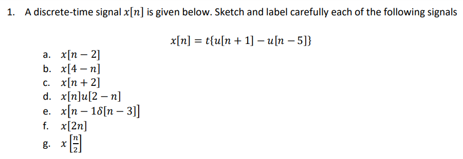 Solved A discrete-time signal x[n] is given below. Sketch | Chegg.com