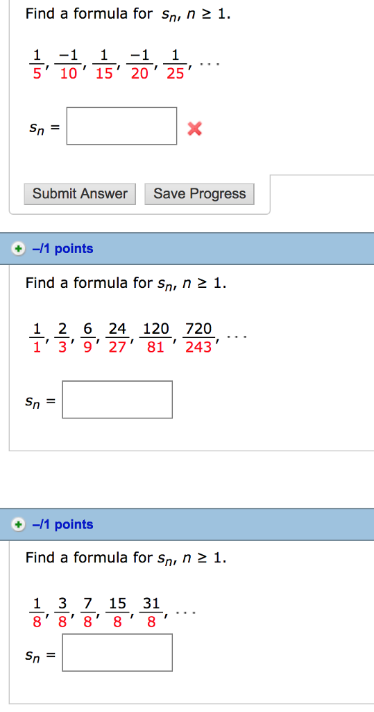Solved Find a formula for sn, n 1. 1 -1 1 5' 10'15' 20' 25 | Chegg.com