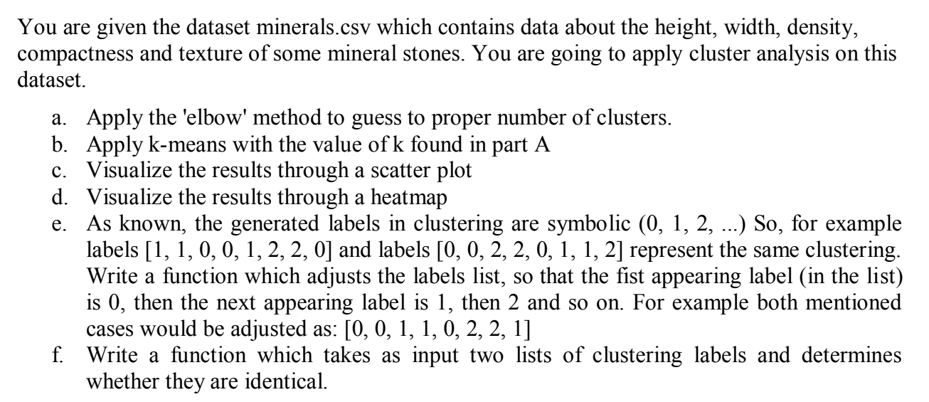 Solved You are given the dataset minerals.csv which contains | Chegg.com