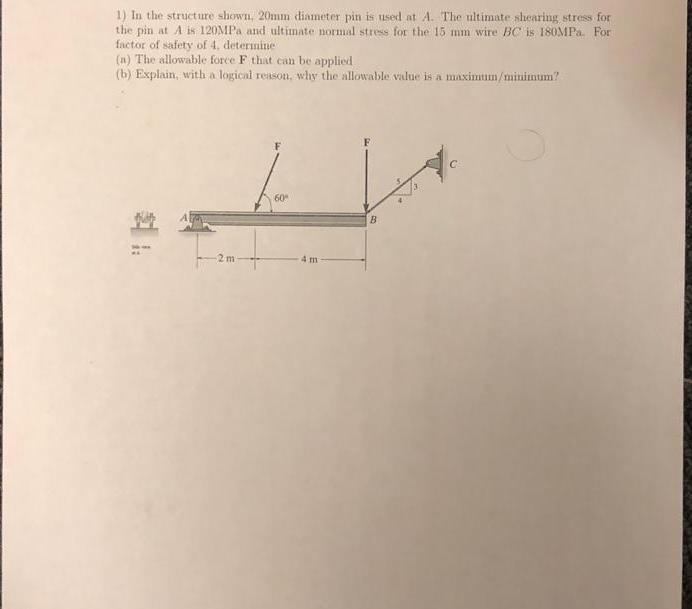 Solved 1) In the structure shown, 20mm diameter pin is used | Chegg.com