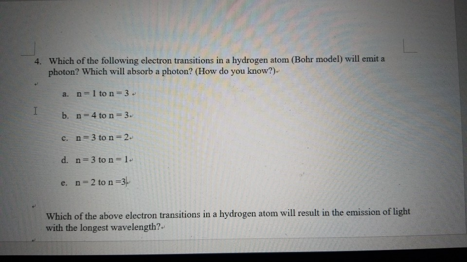 Solved Which Of The Following Electron Transitions In A